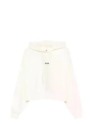 MSGM Logo Detailed Hooded Top - White