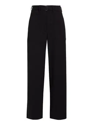 Theory Belted Cotton-blend Twill Wide-leg Pants - Black
