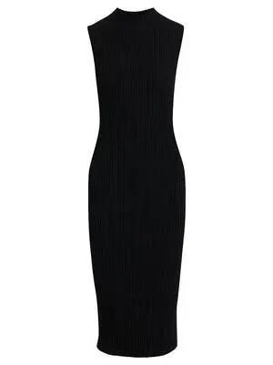 Theory Ribbed Merino Wool-blend Midi Dress - Black