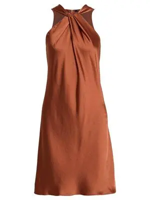 Theory Twisted Satin-crepe Mini Dress - Tan