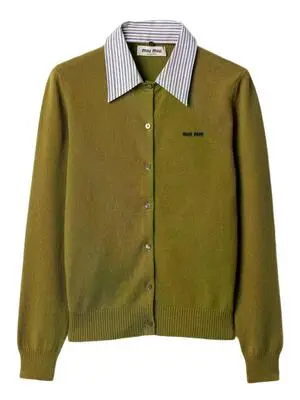 Miu Miu Cashmere Cardigan With Detachable Collar - Green
