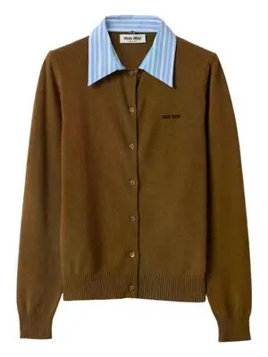 Miu Miu Cashmere Cardigan With Shirt Collar - Brown