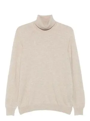 Fedeli Long Sleeve Cashmere Roll Neck Top Beige