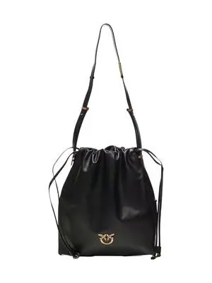 Pinko Leather Drawstring Shoulder Bag - Black