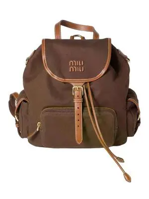 Miu Miu Leather-trimmed Flap Backpack - Brown