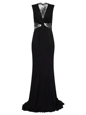 Roberto Cavalli Cut-out Lace-panel Woven Gown - Nero