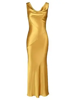 House Of Cb Safaira Cowl-neck Satin Maxi Dress - Amber