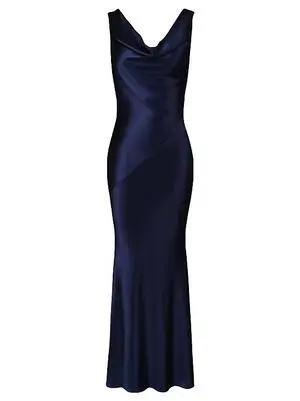 House Of Cb Safaira Cowl-neck Satin Maxi Dress - Blue