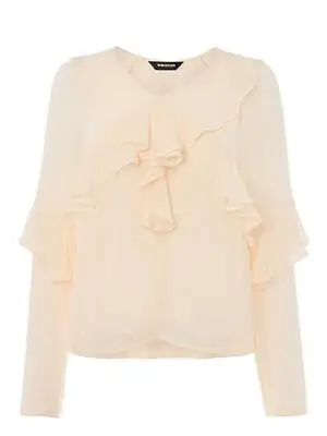 Whistles Ruffle Frill V-neck Crepe-de-chine Blouse - Cream