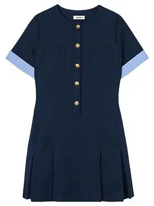 Sandro Patch-pocket Pleated Stretch-woven Mini Dress - Navy Blue