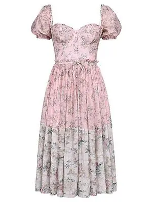 House Of Cb Floral-print Tie-waist Woven Midi Dress - Pink Floral