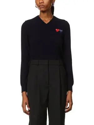 Play Comme Des Garcon V-neck Wool Jumper - Navy