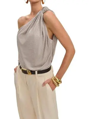 REFORMATION Knotted One-shoulder Knit Top - Heather Taupe