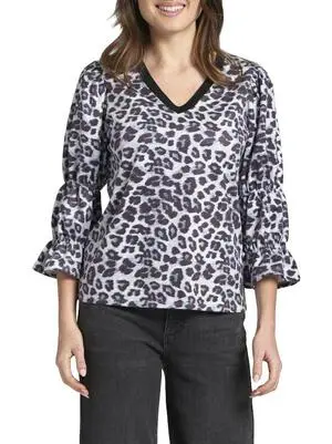 APNY Geo Print V-Neck Shirt Silver Grey