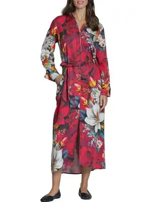 APNY Long Sleeve Shirtdress - Red/wine Multi