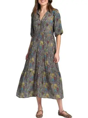 APNY Puff Sleeve Tiered Shirtdress - Grey Multi
