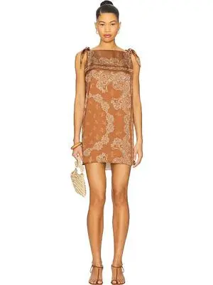 Rococo Sand Knotted Shoulder Detail Mini Dress - Brown