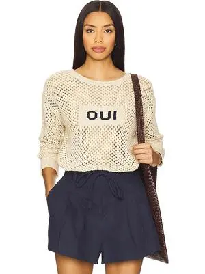 Sundry Oui Mesh Long Sleeve Sweater - Taupe