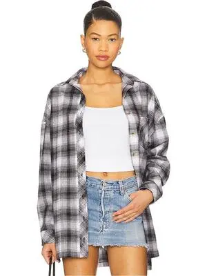 Superdown Audriana Oversized Flannel Top - White & Black