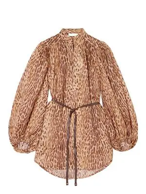 Zimmermann Cascadian Belted Leopard-print Tunic - Animal Print