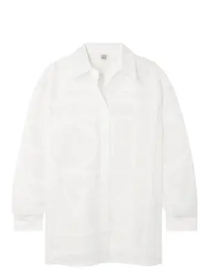 TOTEME Embroidered Organic Cotton And Silk-blend Voile Shirt - White