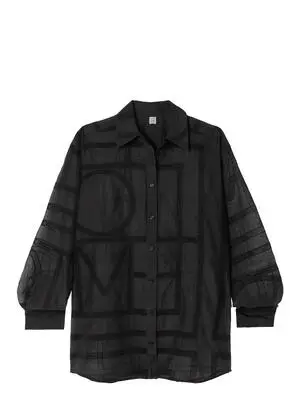 TOTEME Embroidered Organic Cotton And Silk-blend Voile Shirt - Black