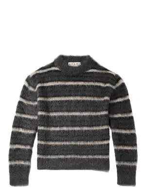 Marni Striped Mohair-Blend Sweater Gray