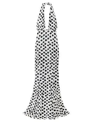 Norma Kamali Cutout Polka-dot Halterneck Gown - White