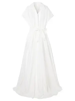 Norma Kamali Belted Pleated Poplin Gown - White
