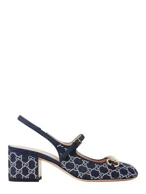 Gucci Horsebit-detailed Crystal-embellished Denim Mary Jane Pumps - Blue