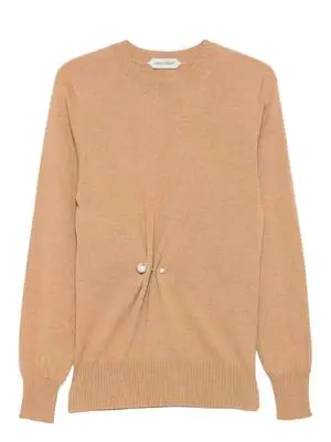 Alberta Ferretti Pin-Embellished Cashmere Sweater Neutrals