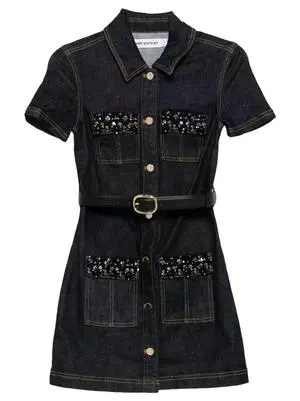 SELF-PORTRAIT Embellished Denim Mini Dress - Blue