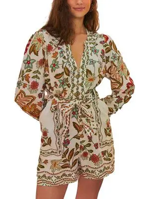 Farm Rio Floral-print Belted Playsuit - Neutrals