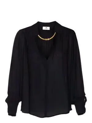 Elisabetta Franchi V-neck Long-sleeve Blouse - Black