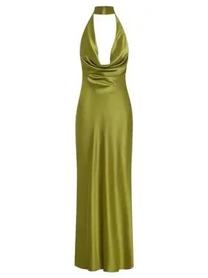 NICHOLAS Lyria Cowl-neck Halter Maxi Dress - Green