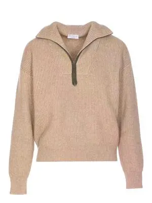 BRUNELLO CUCINELLI Half-Zip Ribbed Knit Sweater