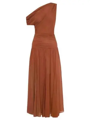 NICHOLAS Reece One-shoulder Pleated Midi Dress - Brown