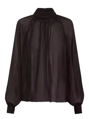 NICHOLAS Solene High-neck Balloon-sleeve Top - Brown
