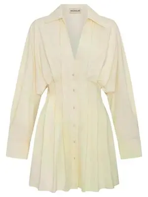 NICHOLAS Fabienne Pleated Shirt Dress - Neutrals