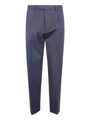 Zegna Pleated Cotton Trousers - Blue