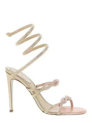 Rene Caovilla 105mm Braid Cleo Rhinestone-embellished Spiral-wrap Sandals - Neutrals