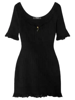 Versace Medusa Safety Pin Ribbed-knit Mini Dress - Black