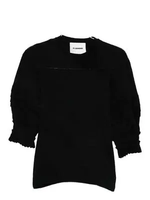 JIL SANDER Pleated-sleeve Top - Black