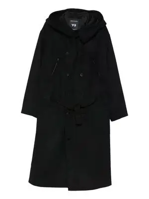 Y3 Hooded Double-breasted Coat - Black