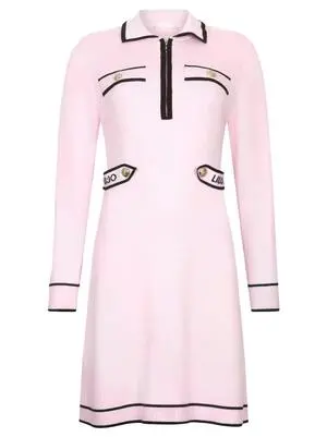 Liu Jo Striped Polo-neck Zip-front Mini Dress - Pink