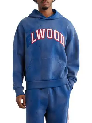 ELWOOD Fireside Distressed Logo Hoodie Washed Navy