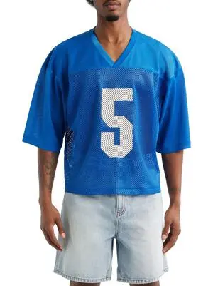 ELWOOD Oversize Crop Mesh Football Jersey - Cobalt