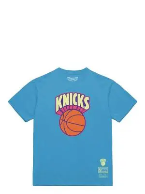 Mitchell & Ness New York Knicks Hardwood Classics Arctic Sunset Neon Retro Logo T-shirt - Light Blue