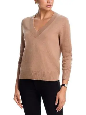 Aqua 100% Cashmere V-neck Sweater - Camel