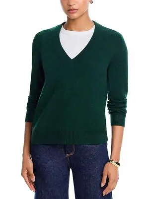 Aqua 100% Cashmere V-neck Sweater - Deep Pine